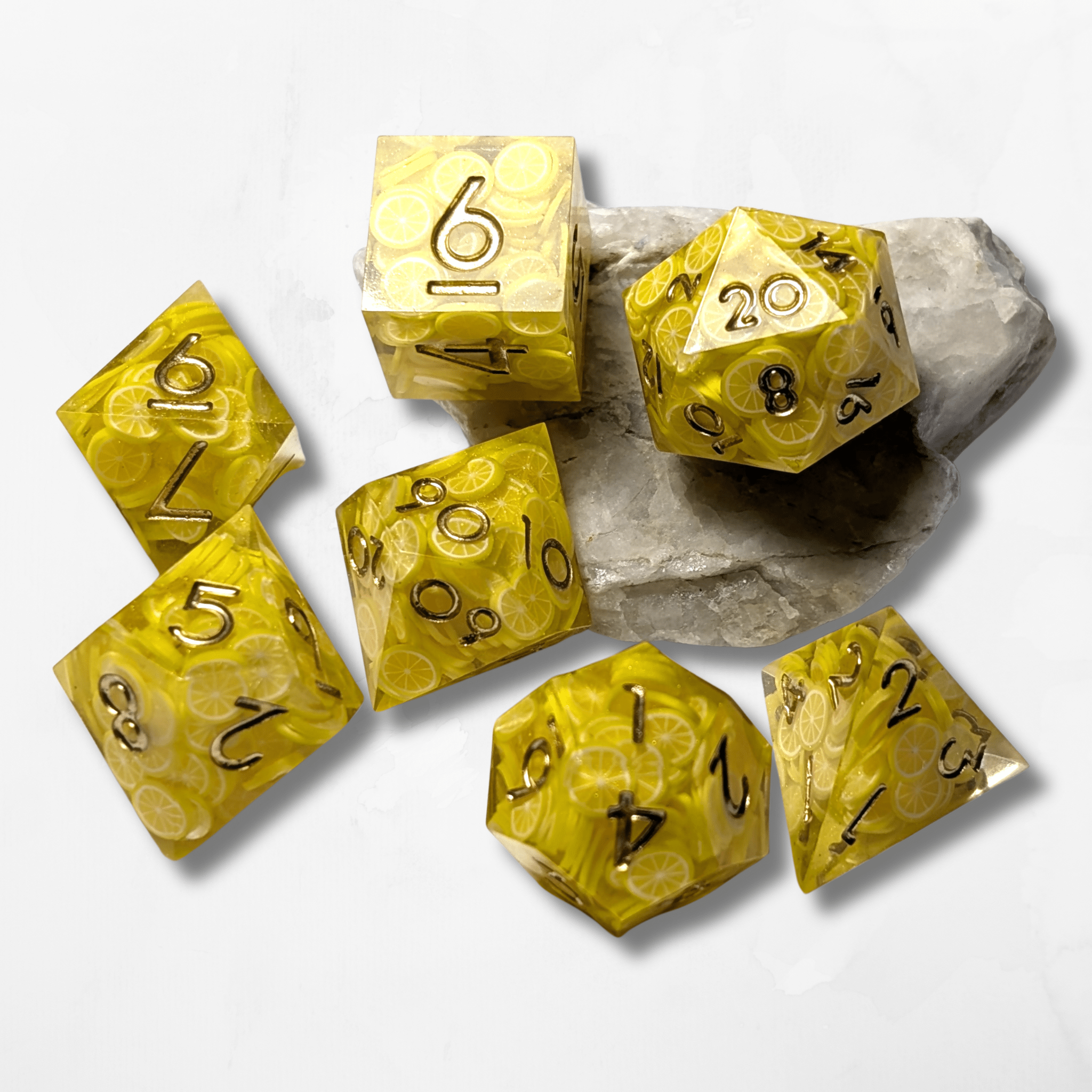 7 Lemon Slice Sharp DND Dice – The Cerulean Wolf